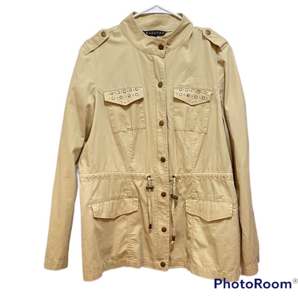 Baccini | Jackets & Coats | Baccini Embellished Khaki Utility Jacket ...